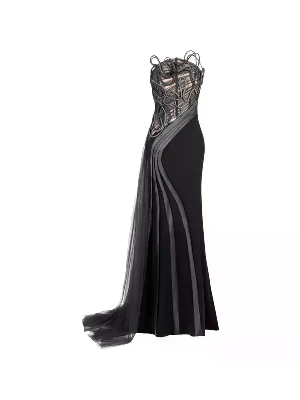 GABY CHARBACHY Sculptural Detail Strapless Maxi Dress