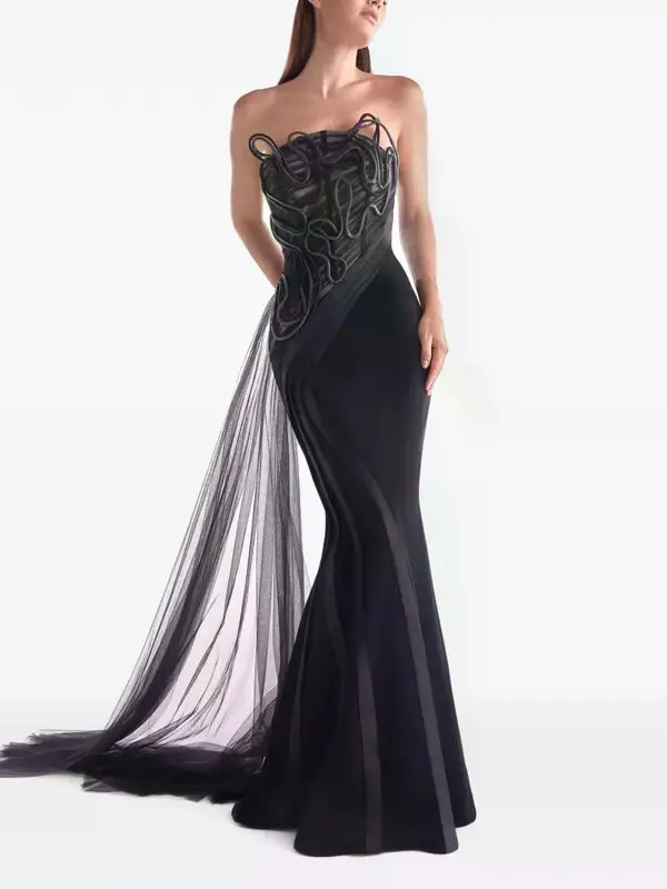 GABY CHARBACHY Sculptural Detail Strapless Maxi Dress