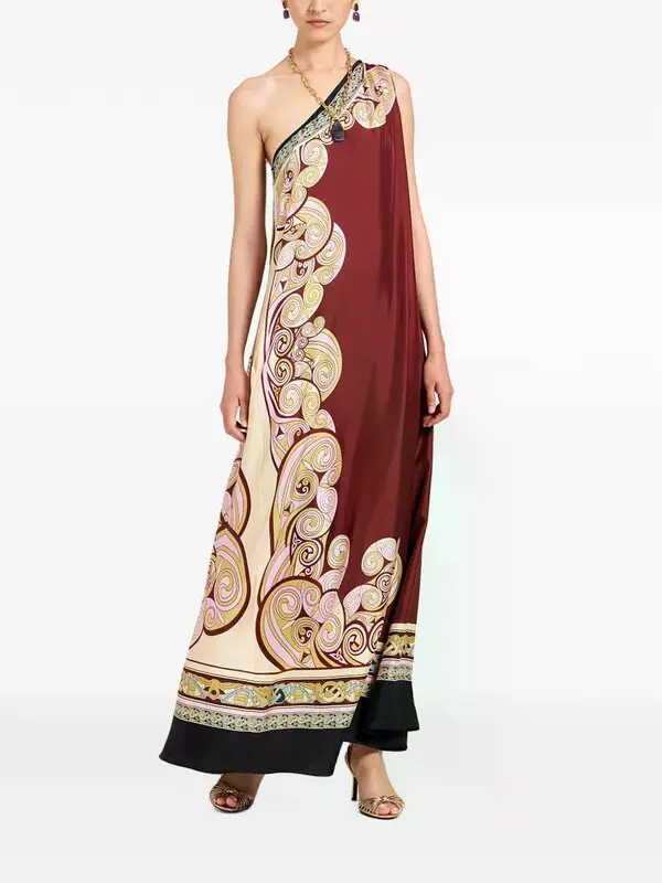 La DoubleJ Kells Swirl Placed Burgundy Silk Twill Roy Dress - Red