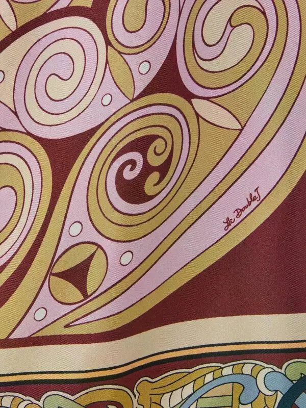 La DoubleJ Kells Swirl Placed Burgundy Silk Twill Roy Dress - Red