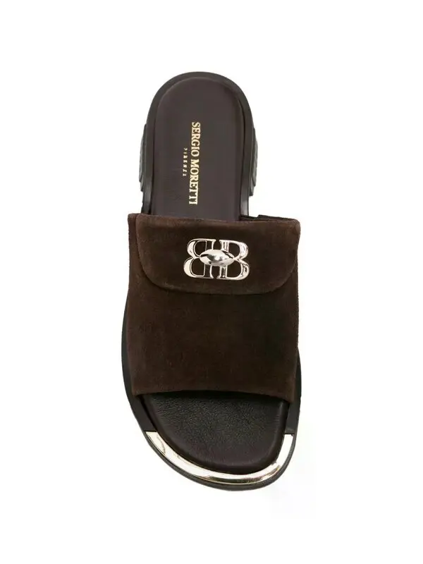 SERGIO MORETTI FIRENZE Logo Plaque Suede Sandals