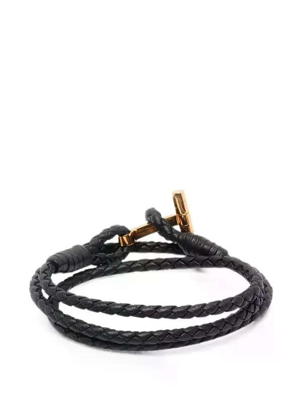 TOM FORD Braided Leather T Bracelet - Gold