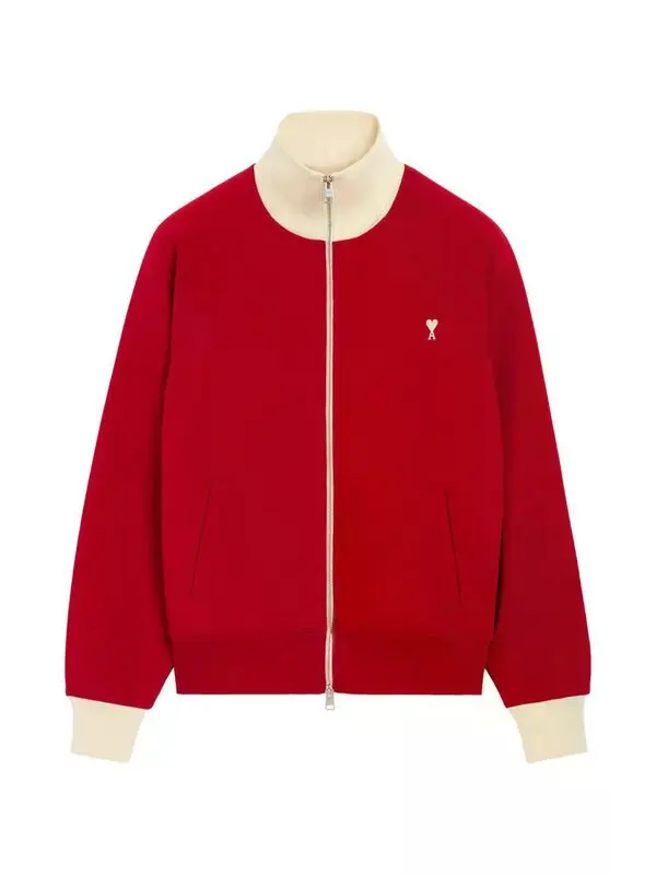 AMI Paris Zipped Cotton Sweatshirt With De Coeur - Red