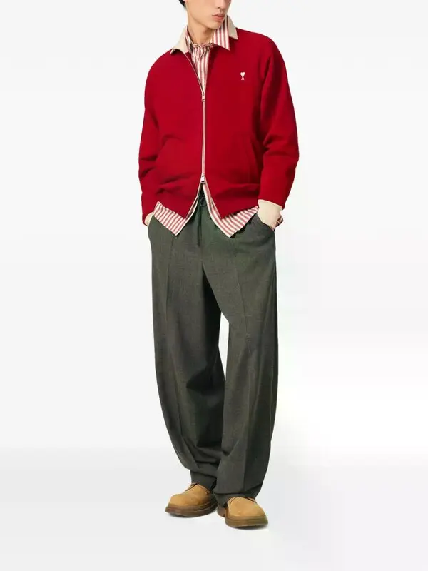 AMI Paris Zipped Cotton Sweatshirt With De Coeur