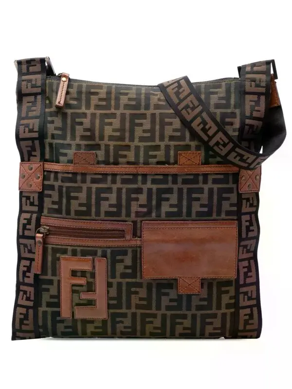 Fendi 2000-2010 Zucca Canvas Ff Flat Messenger Bag Crossbody Bag - Brown
