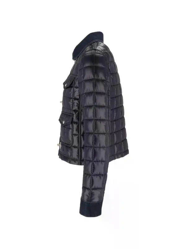 FAY Quilted Jacket With Denim Collar