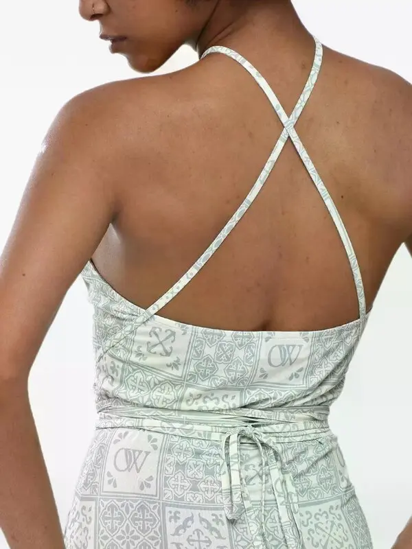 Off-White Maiolica Print Halterneck Dress
