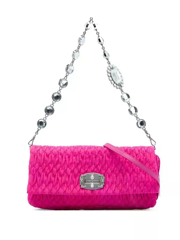 Miu Miu 2010-2020 Matelasse Nylon Crystal Chain Satchel - Pink