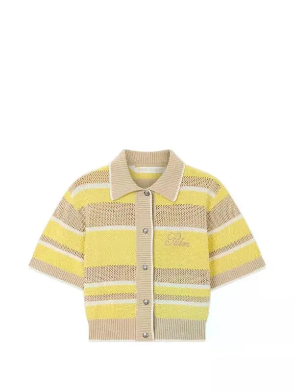 Palm Angels Striped Open-knit Cropped Cardigan