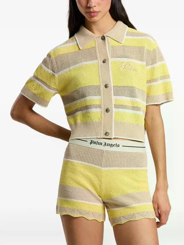 Palm Angels Striped Open-knit Cropped Cardigan