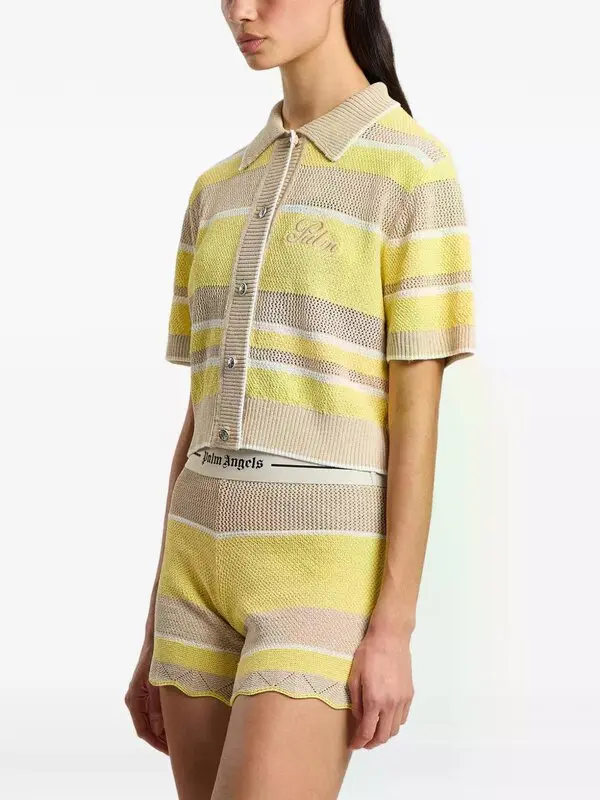 Palm Angels Striped Open-knit Cropped Cardigan