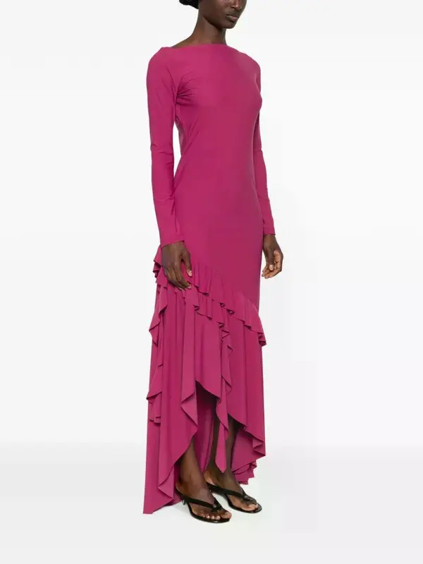 Moschino Magenta Asymmetrical Ruffled Dress