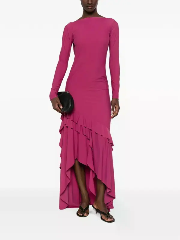 Moschino Magenta Asymmetrical Ruffled Dress