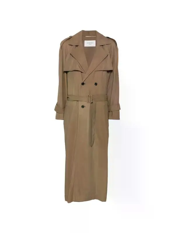Saint Laurent Double-breasted Belted Trench Coat - Brown