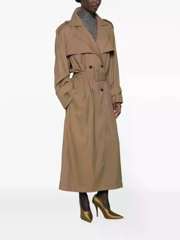 Saint Laurent Double-breasted Belted Trench Coat - Brown
