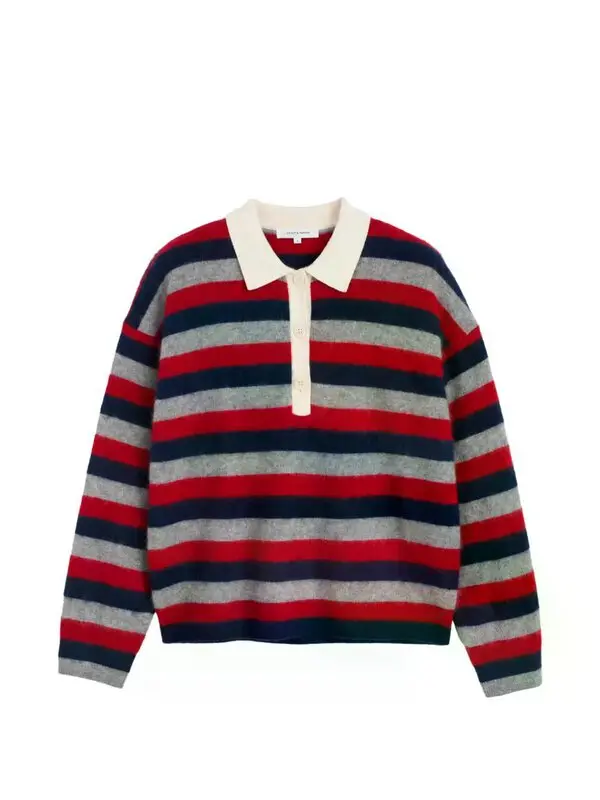 Chinti & Parker Striped Merino Wool Polo Sweater - Grey