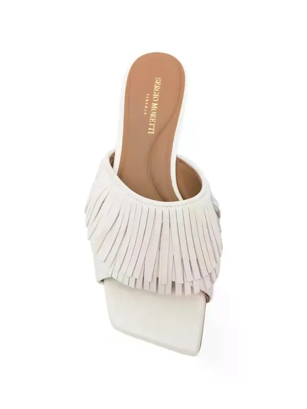 SERGIO MORETTI FIRENZE Fringed Square-toe Sandals - White