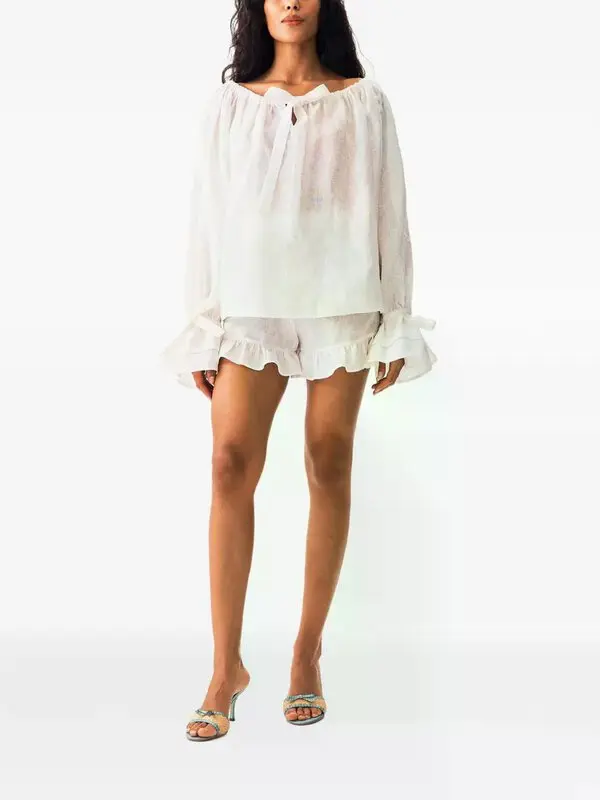 Sleeper Ruffled Trim Linen Shorts - White