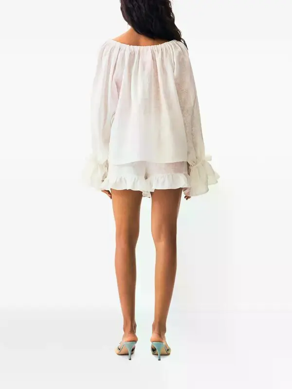 Sleeper Ruffled Trim Linen Shorts - White