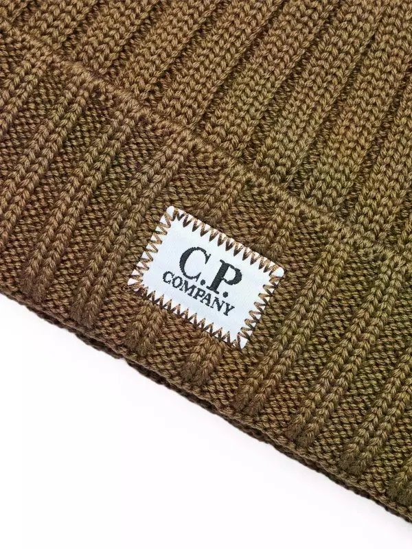 C.P. COMPANY Logo-patch Ribbed-knit Beanie Hat