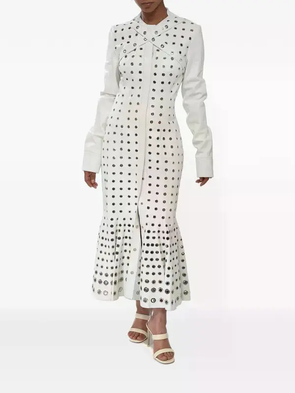 Off-White Eyelet-embellished Belted Midi Dress - White