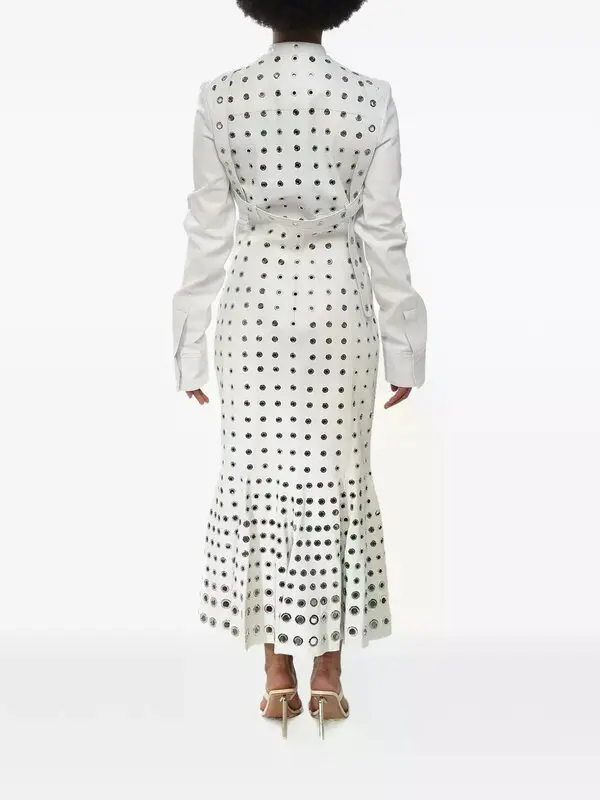Off-White Eyelet-embellished Belted Midi Dress