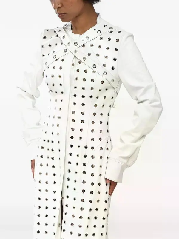 Off-White Eyelet-embellished Belted Midi Dress