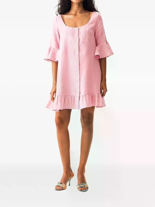 Sleeper Marseille Ruffled Linen Short Dress