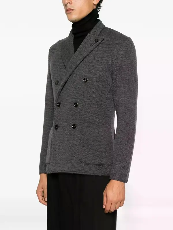 LARDINI Double-breasted Textured Knit Blazer