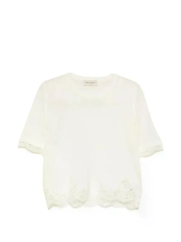 ERMANNO FIRENZE Short-sleeve Lace-trim Top