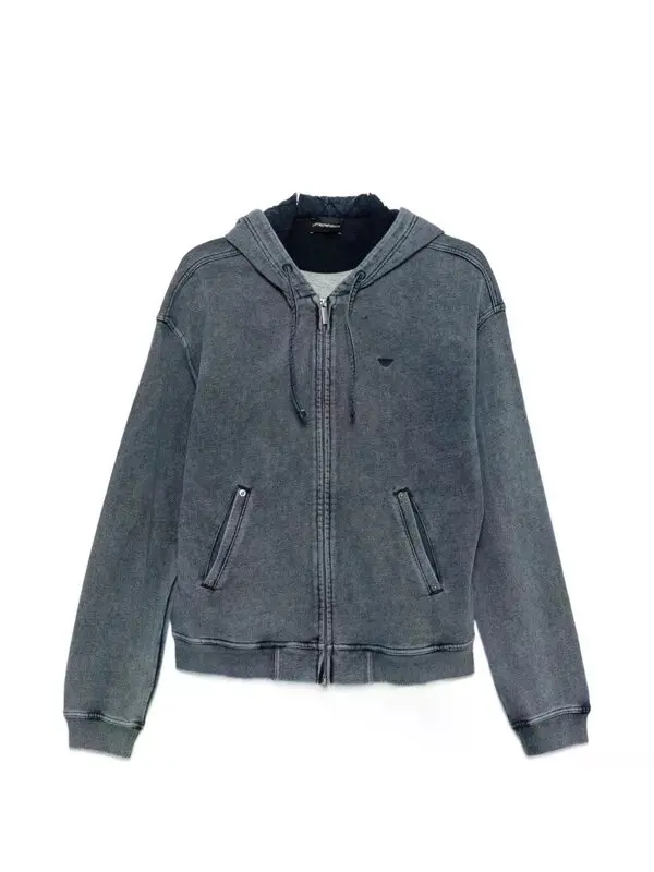 Emporio Armani Zip-up Hoodie With Drawstring Hood And Logo Patch - Blue