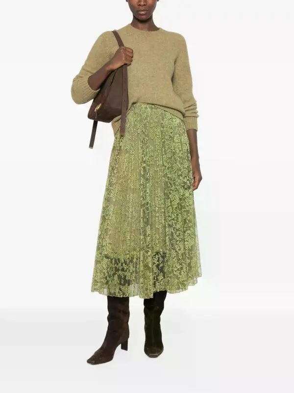 Ermanno Scervino Floral Lace Pleated Midi Skirt
