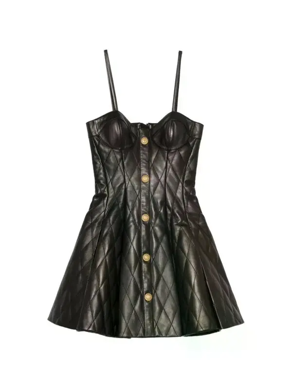Balmain Quilted Leather Mini Dress