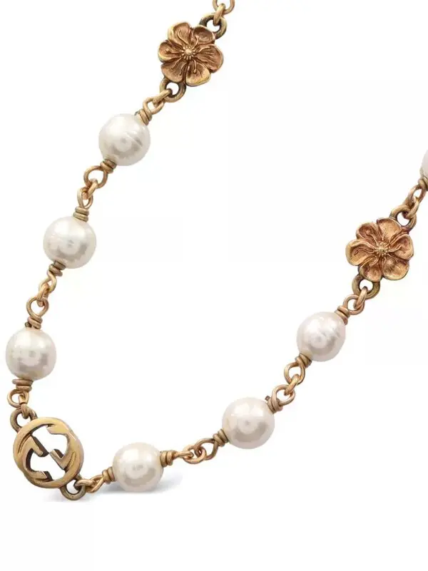Gucci Tone Interlocking G Flower Necklace - Gold