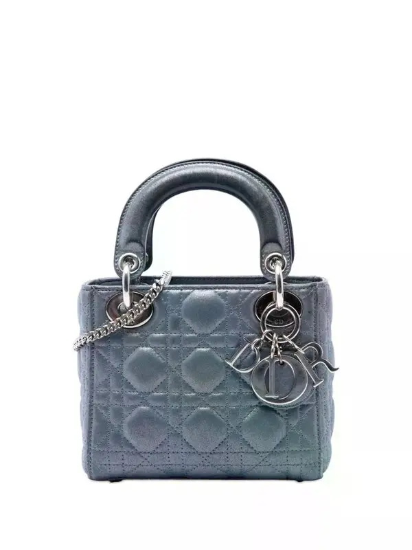 Dior 2015 Mini Iridescent Lambskin Cannage Lady Satchel - Blue