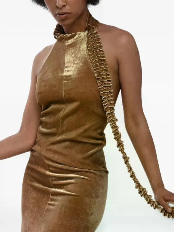 Off-White Ruffled Velour Maxi Dress