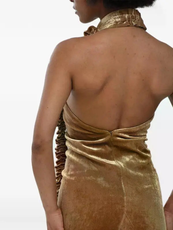 Off-White Ruffled Velour Maxi Dress