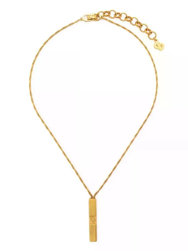 Dior 2000s Rectangular Logo Pendant Necklace - Gold