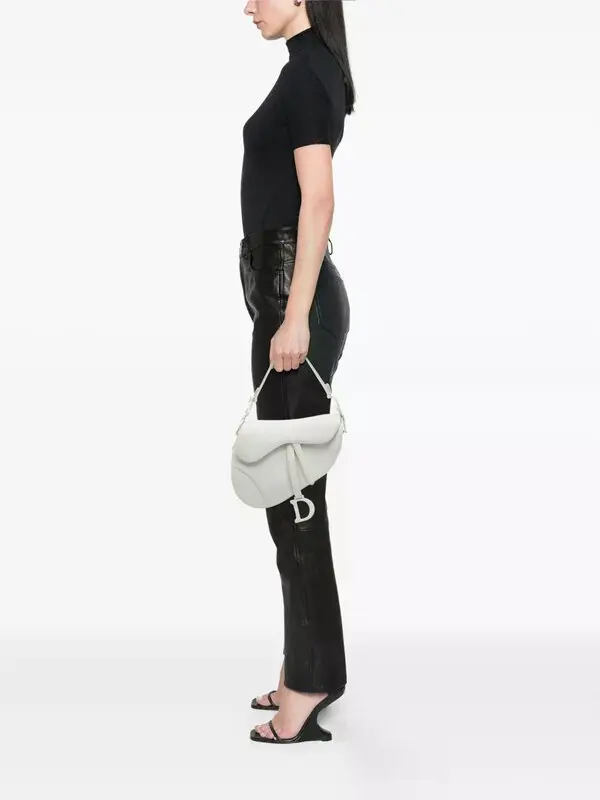 Dior 2019 Grained Calfskin Saddle Bag Shoulder Bag - White