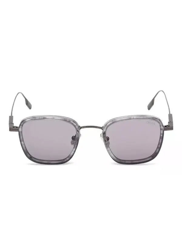 Zegna Striped-pattern Square-frame Sunglasses
