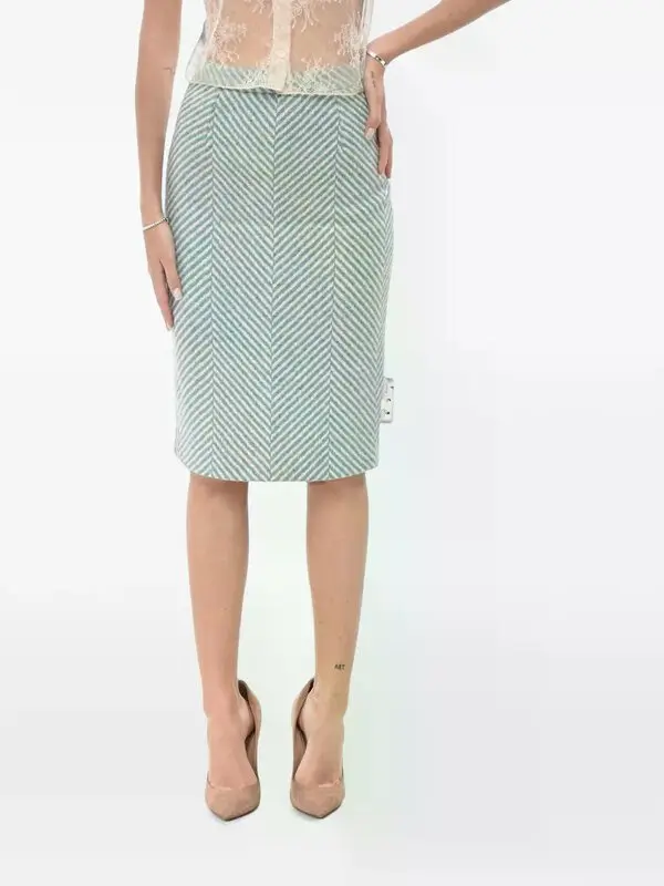 Off-White Herringbone-pattern Pencil Midi Skirt