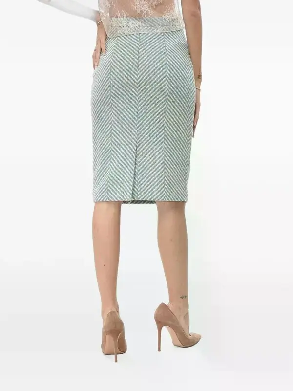 Off-White Herringbone-pattern Pencil Midi Skirt