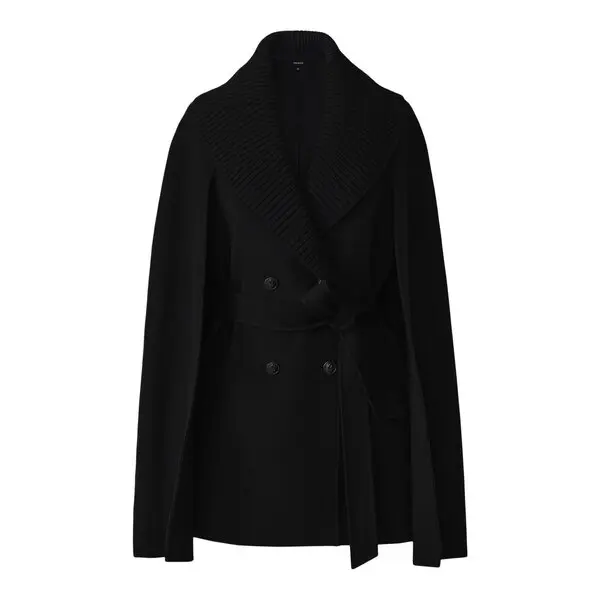 Mackage Susie Wool Cape With Shawl Collar And Belt - Black