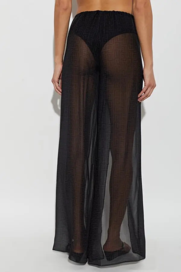 Balmain Silk Beach Trousers With Monogram