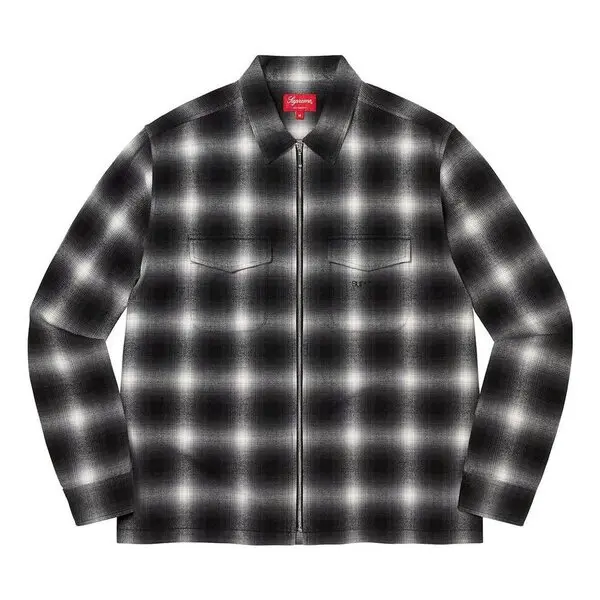 Supreme Shadow Plaid Flannel Zip Up Shirt 'black White