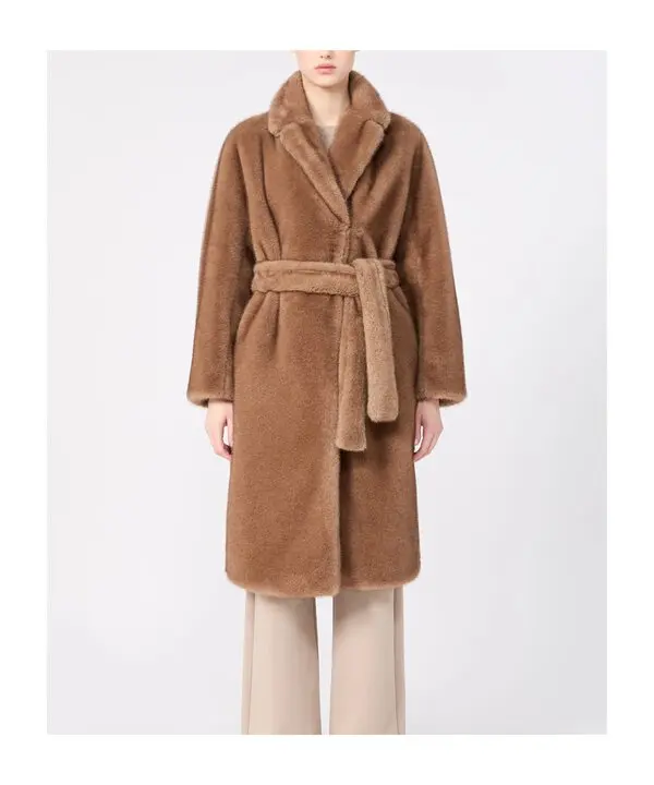 Max Mara Belted Fur Long Coat