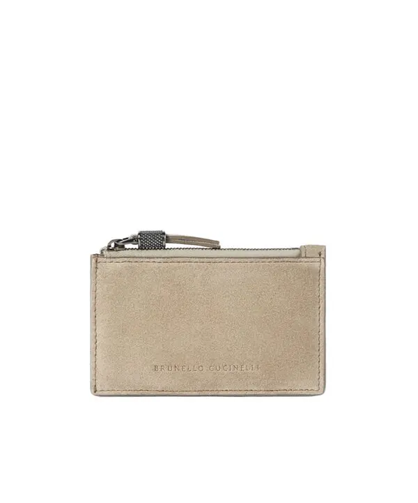 Brunello Cucinelli Suede Zip Card Holder
