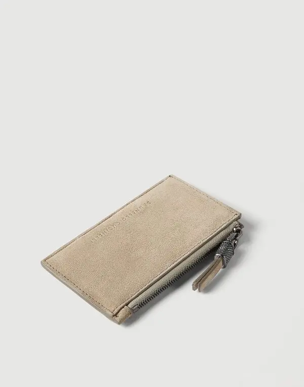 Brunello Cucinelli Suede Zip Card Holder