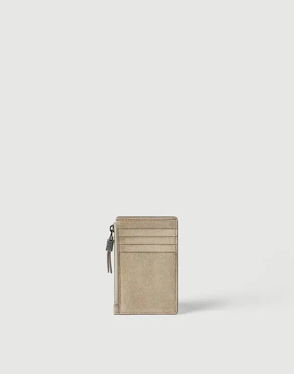 Brunello Cucinelli Suede Zip Card Holder