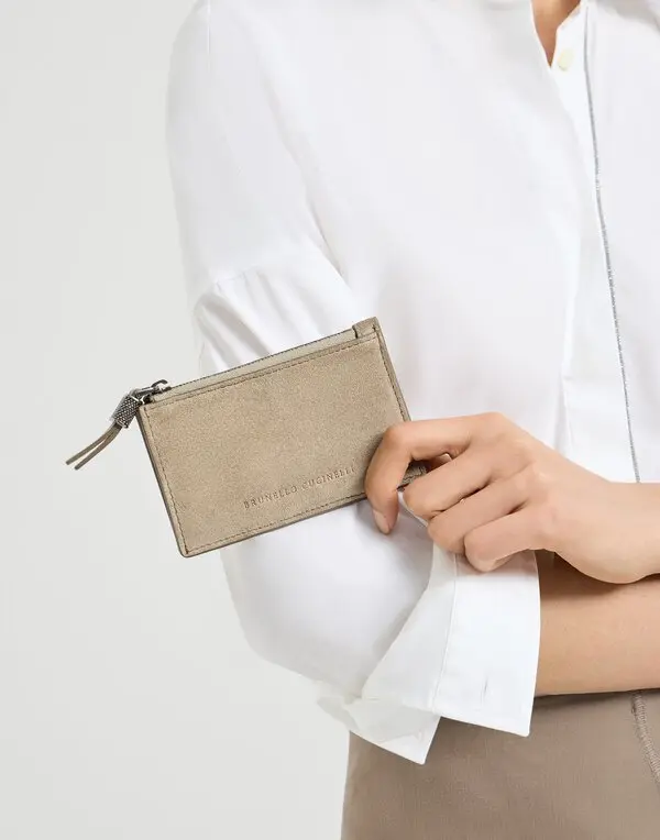 Brunello Cucinelli Suede Zip Card Holder